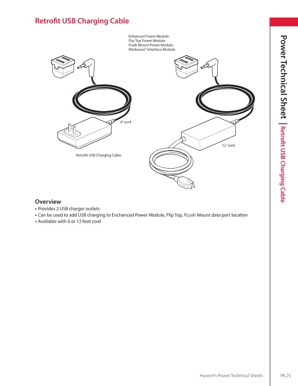 USB Retro Kit - Haworth Power Technical Sheet | Details Page | Haworth